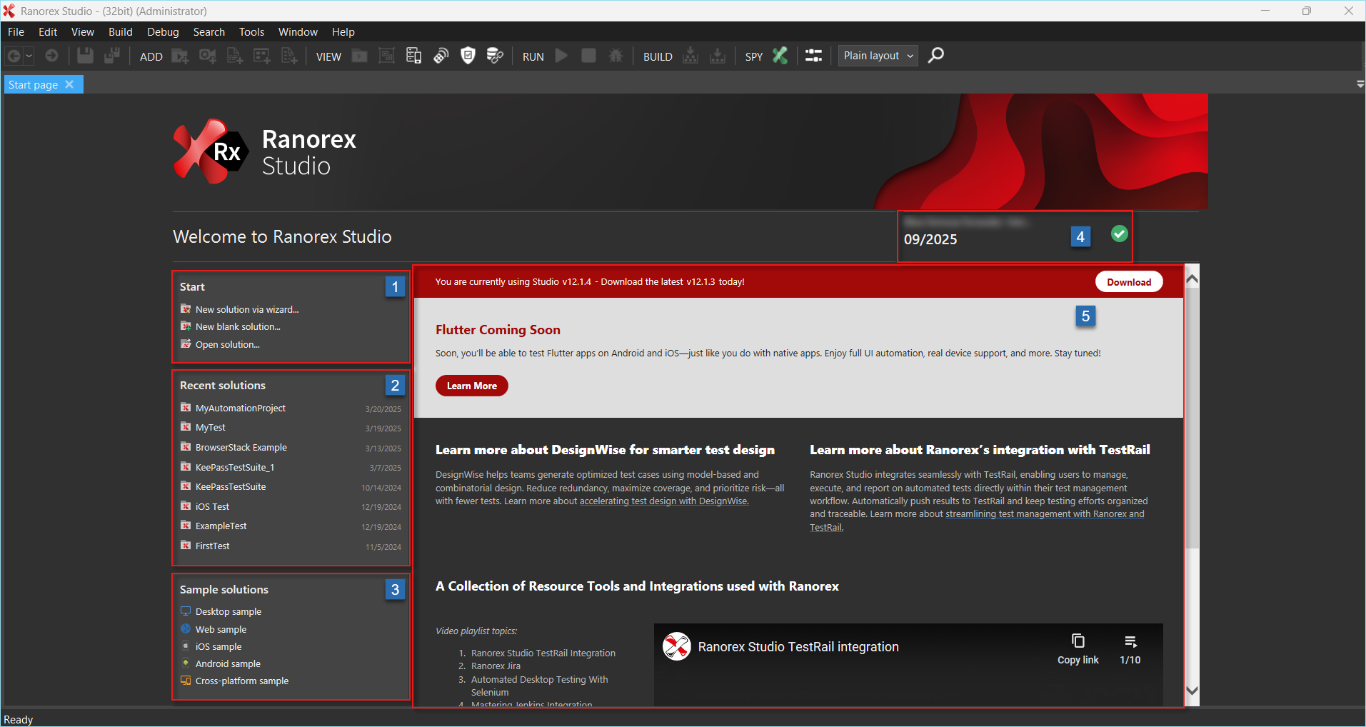 Ranorex Studio start page – Ranorex